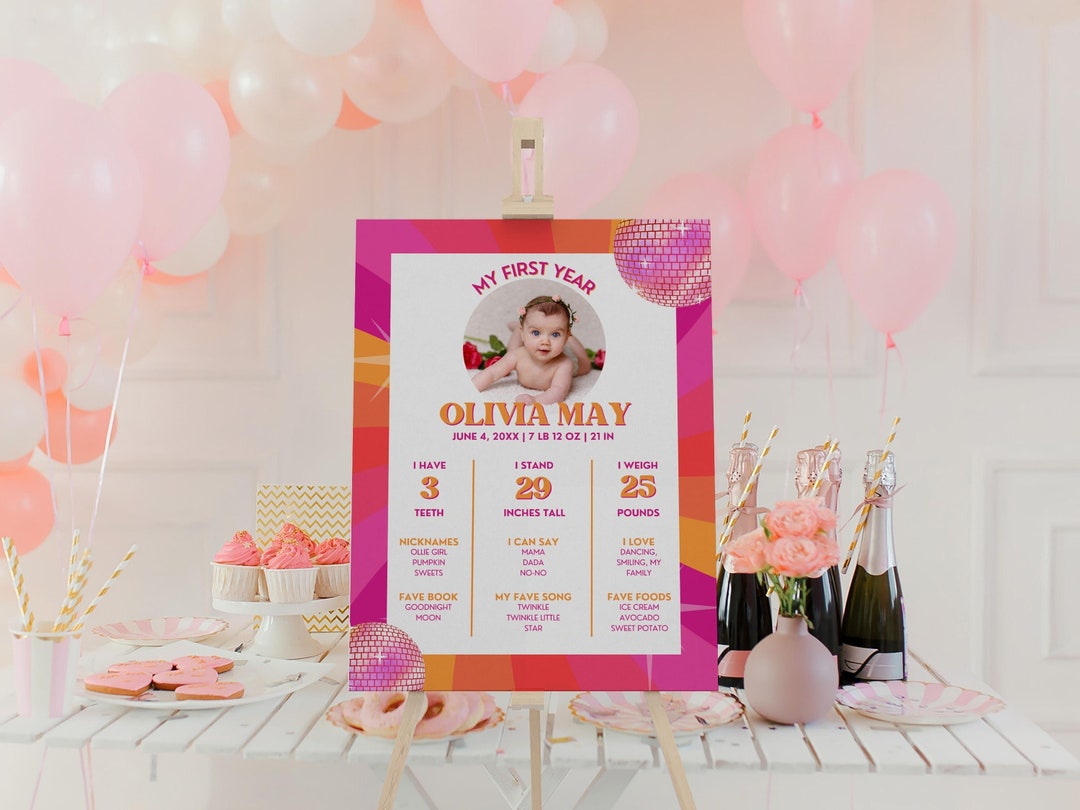 First Disco Birthday Party Milestone Poster Board Template for 70s ...