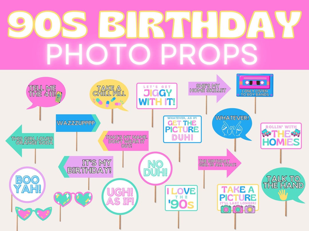 90s Birthday Party Printable Photo Booth Props for Retro Back to the ...