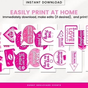 Hot Pink Glitter Bachelorette Party Photo Booth Props Printable, Let's ...