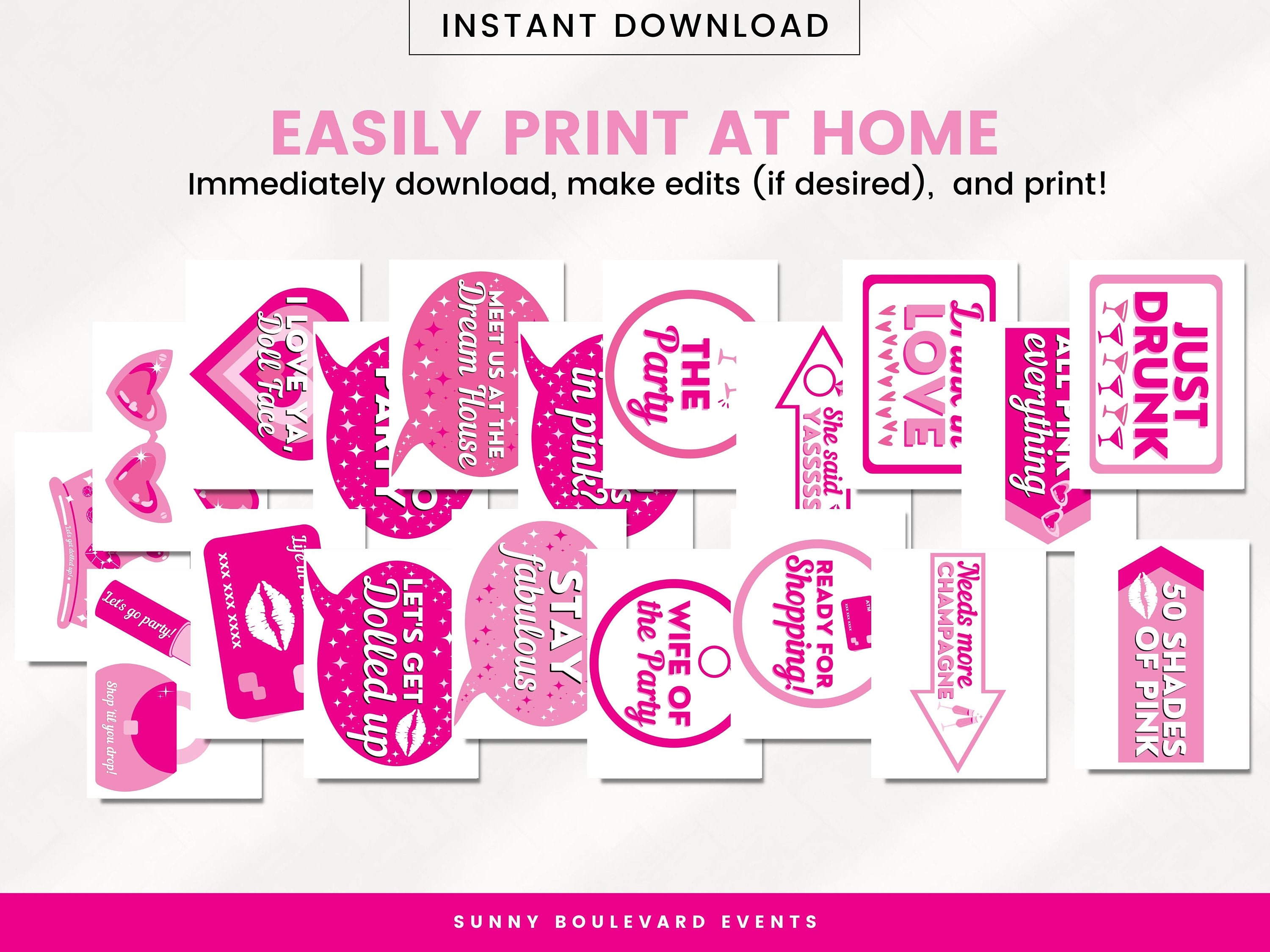 Hot Pink Glitter Bachelorette Party Photo Booth Props Printable, Let's ...