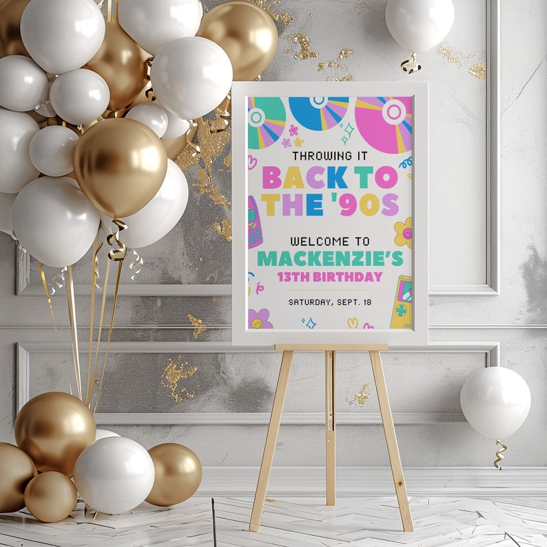 90s Welcome Sign for 90s Birthday Decorations, 90s Retro Birthday Party ...