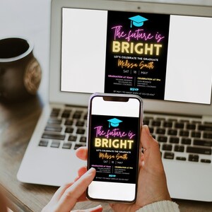 Neon Graduation Party Invitation Template for Glow in the Dark Grad ...