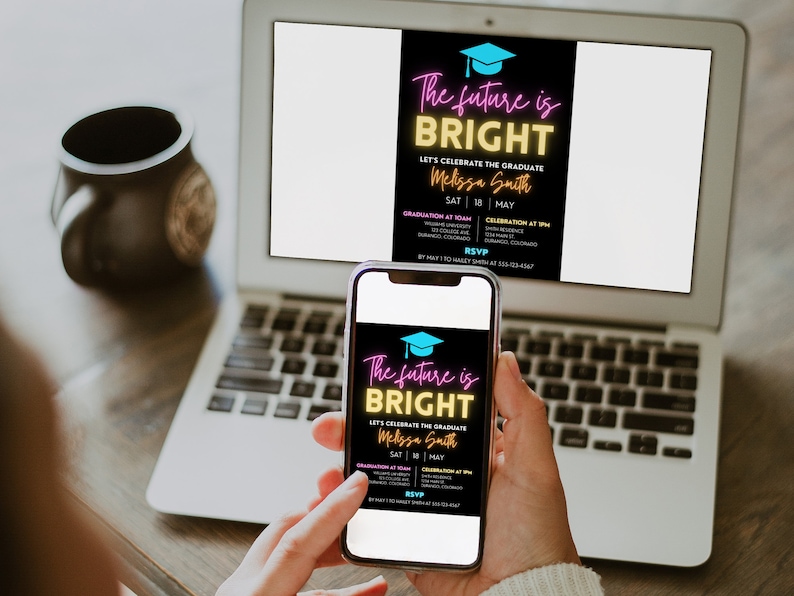 Neon Graduation Party Invitation Template for Glow in the Dark - Etsy