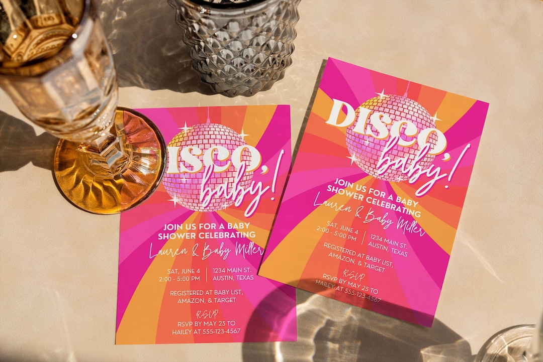 Let's Disco Baby Invitation Disco Baby Shower Invite, Retro Baby Shower ...