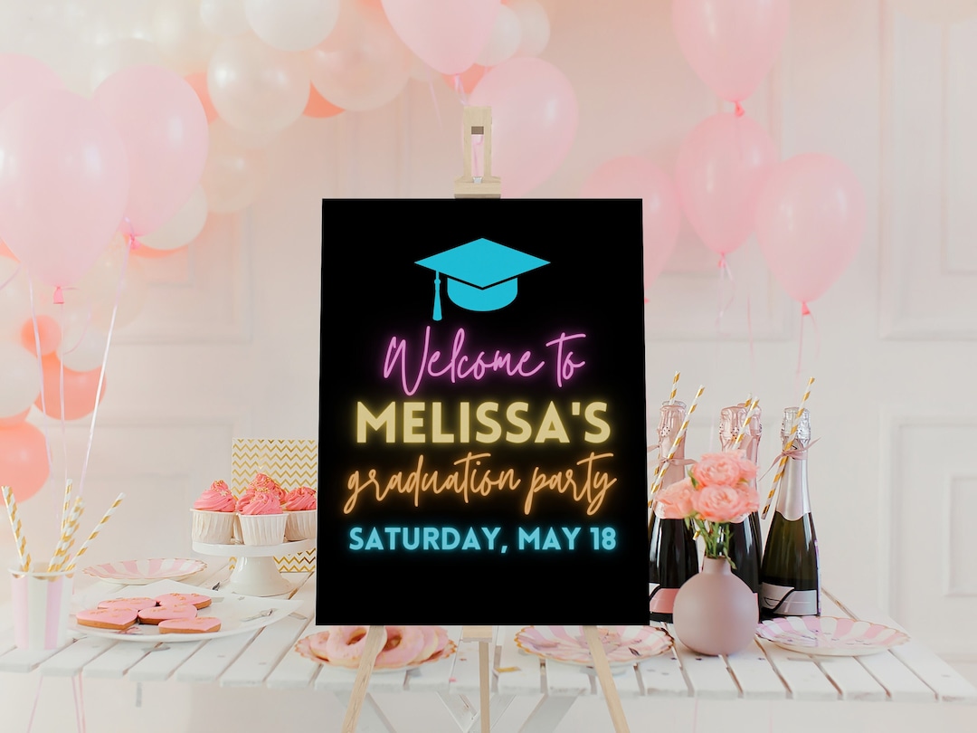 Neon Graduation Party Welcome Sign Template for Glow in the Dark Grad ...