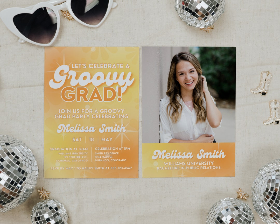 Groovy 70s Graduation Party Invitation Template for Retro Tie-dye Grad ...