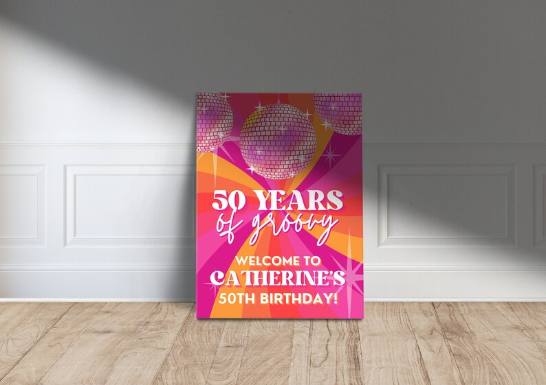 Disco 50th Birthday Disco Welcome Sign, 50th Disco Birthday Disco Party ...
