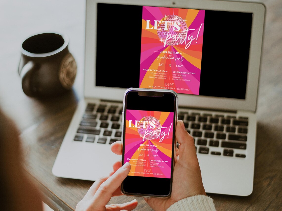 Disco Graduation Party Invitation Template for Retro & Groovy - Etsy