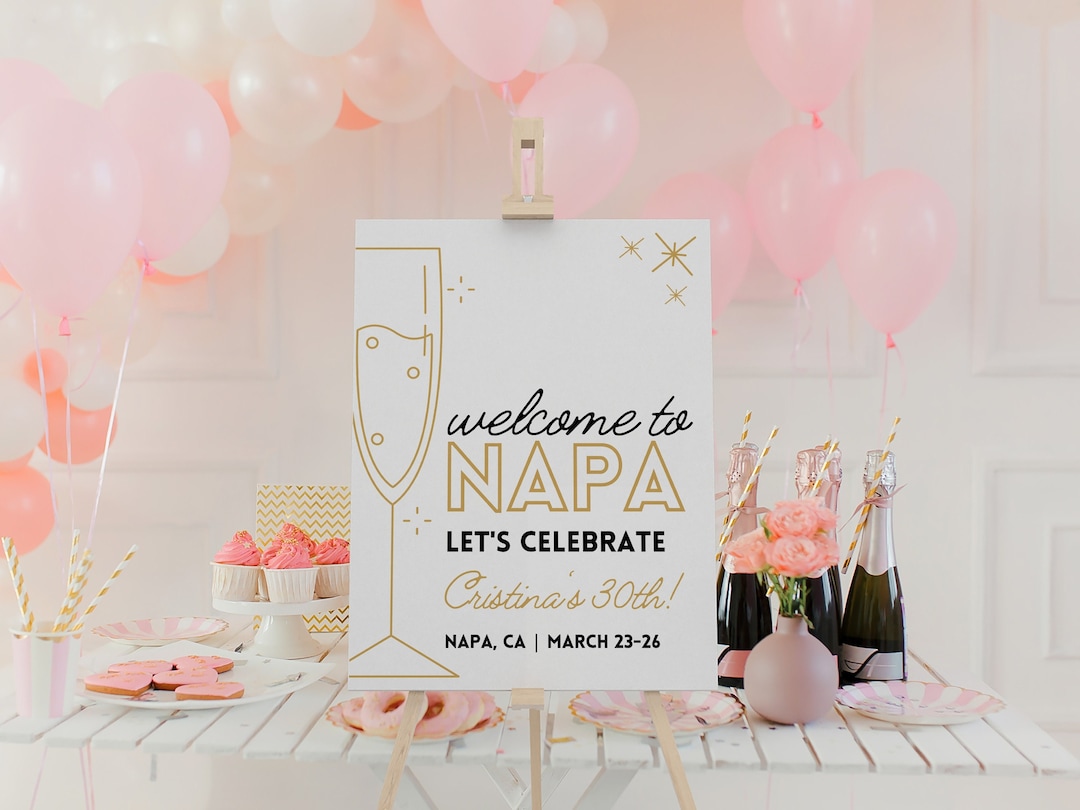 Napa Valley 30th Birthday Welcome Sign Template, Minimalist Gold & Black Classy Wine Theme ...