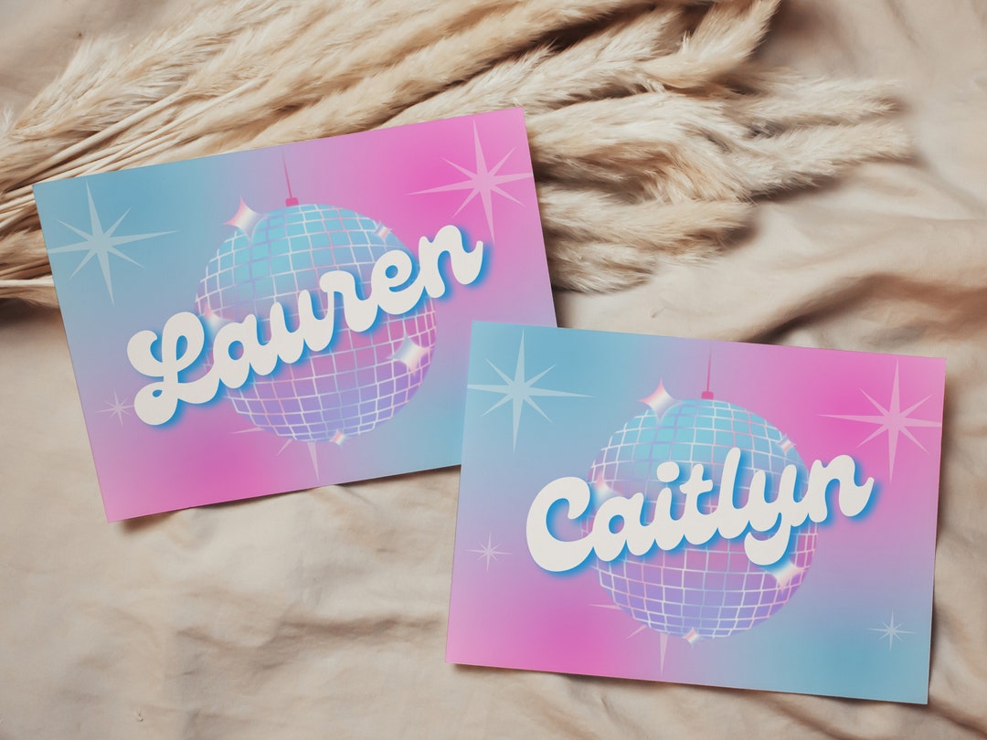 Groovy Last Disco Bachelorette Party Name Card Template for Retro 70s ...