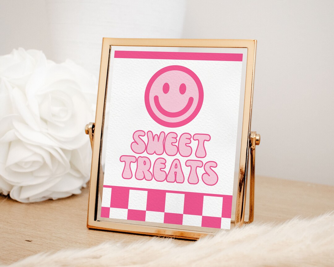 Dessert Sign for Preppy Pink Smiley Face Birthday Decorations, Retro ...