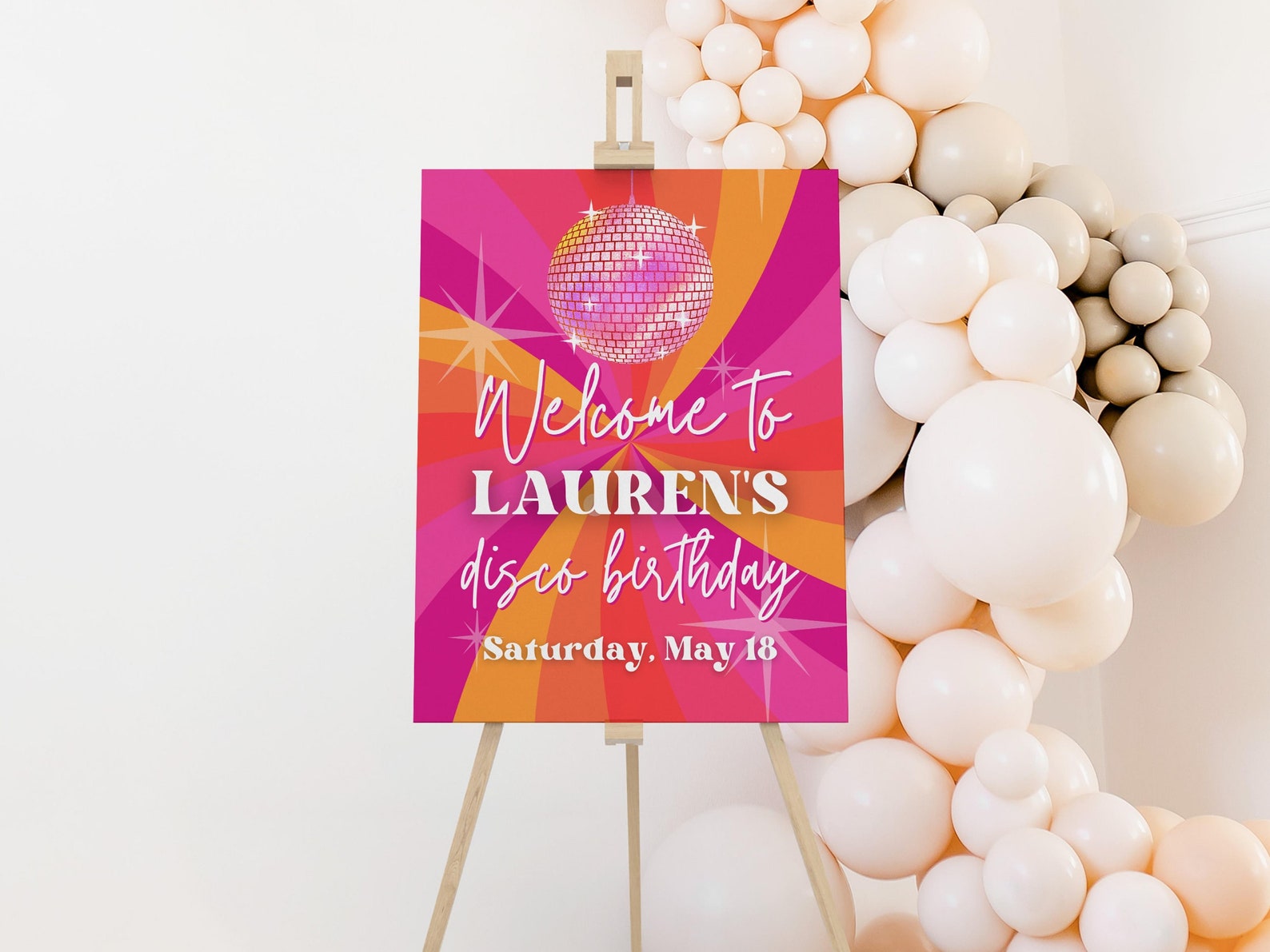 Disco Birthday Party Welcome Sign Template for Retro & Groovy 70s Bday ...