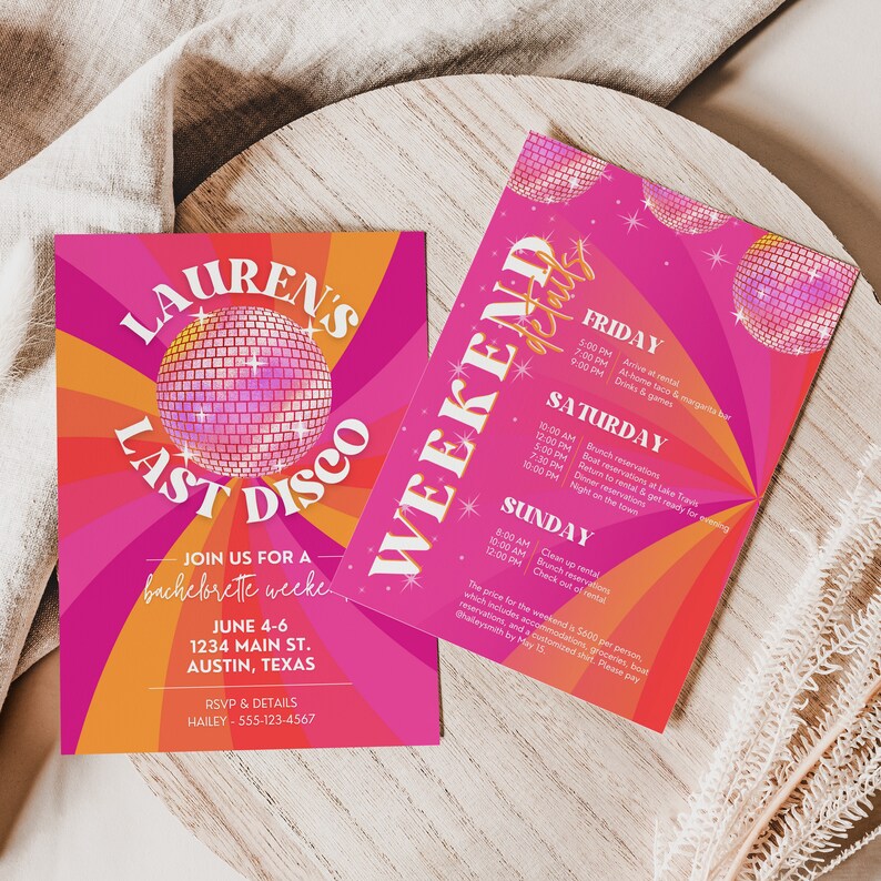 Last Disco Bachelorette Party Invitation With Itinerary - Etsy