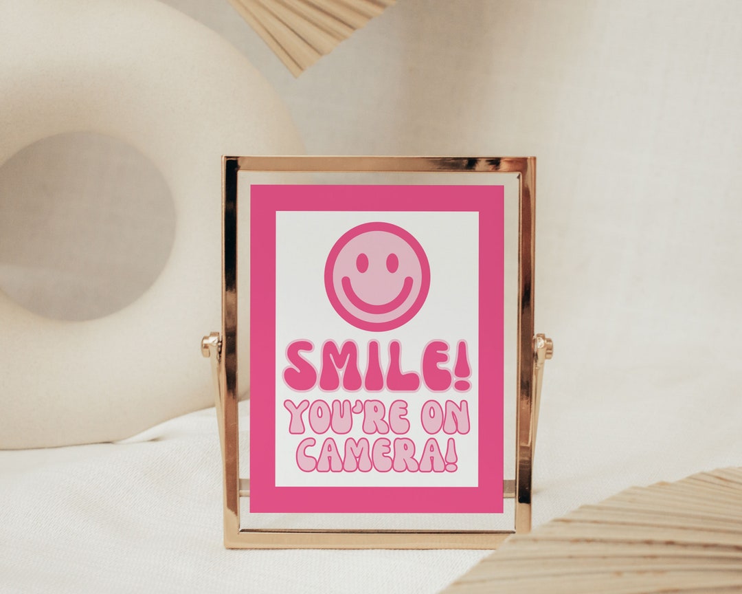 Photo Booth Sign for Preppy Pink Smiley Face Birthday Decorations ...