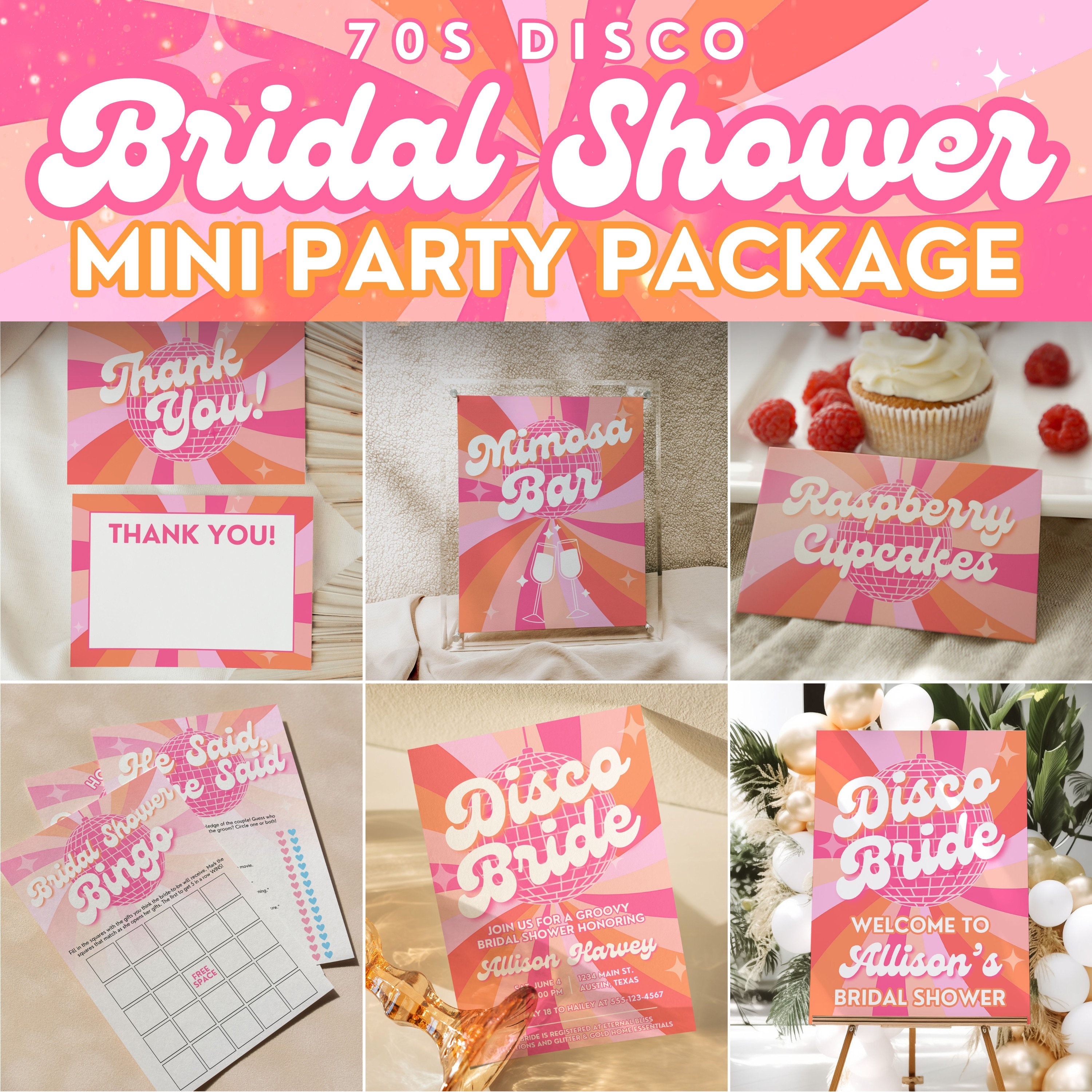 Disco Bridal Shower Disco Bundle, Last Disco Shower, Pink Orange 70s ...