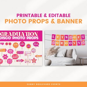 Disco Graduation Party Bundle of Editable Templates for Retro and ...