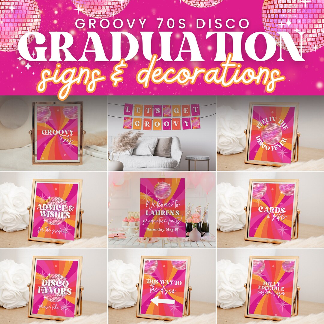 Disco Graduation Party Printable Sign Bundle for Retro and Groovy 70s ...