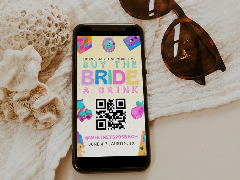 90s Bachelorette Party Buy the Bride a Drink QR Code Card - Etsy