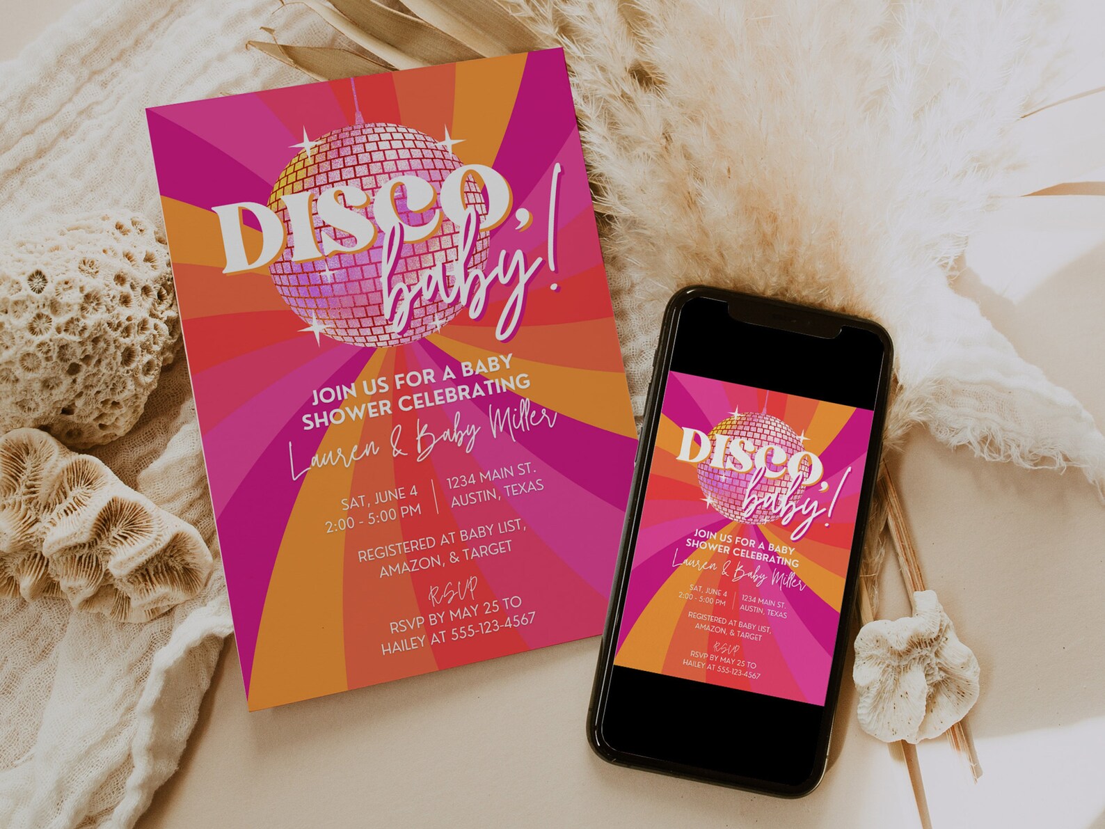 Disco Baby Shower Invite, Let's Disco Baby Invitation, Retro Baby ...