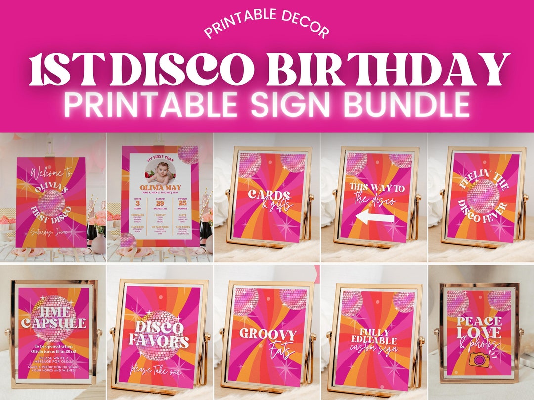 Disco 1st Birthday Party Sign Bundle With Printable - Etsy