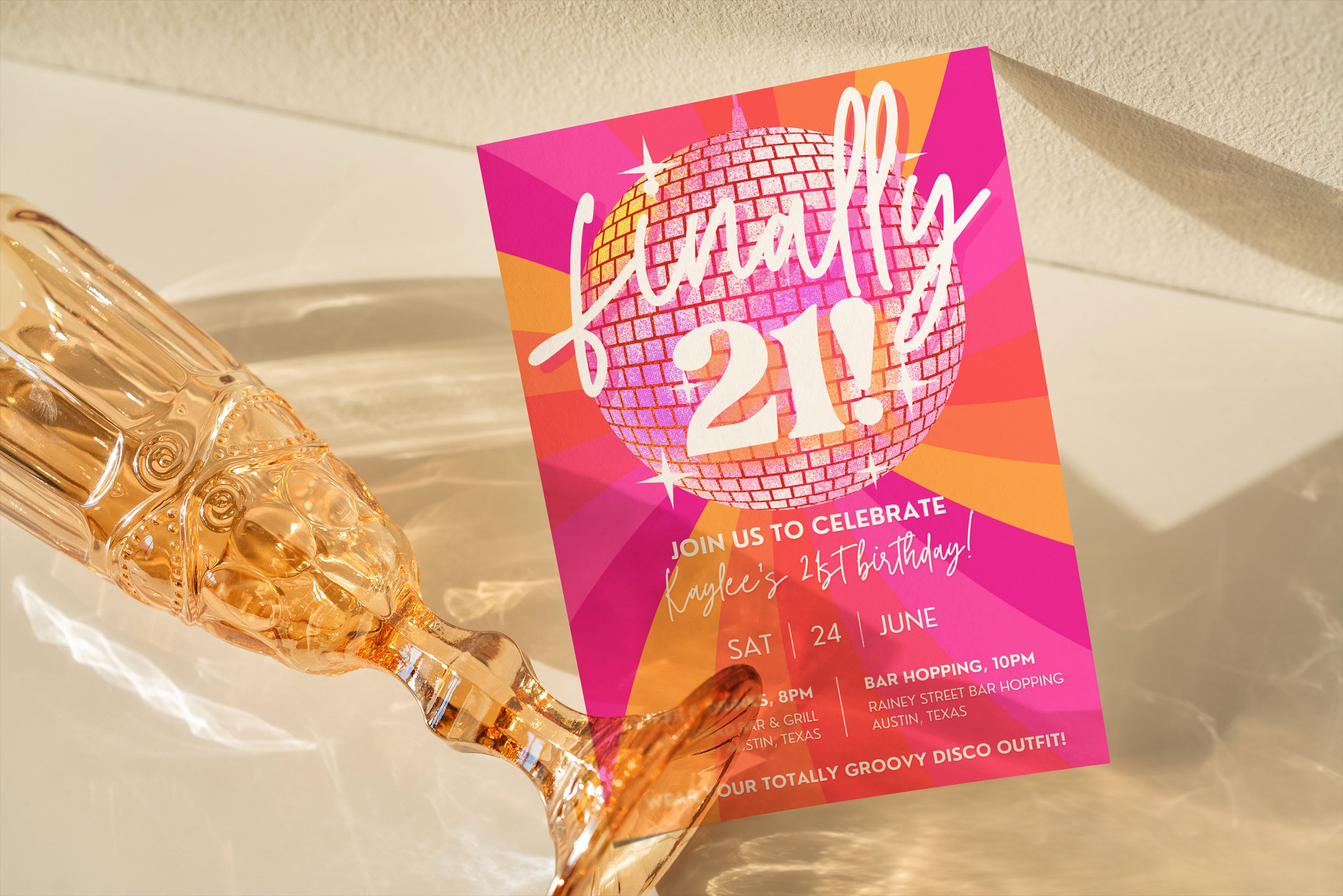 21st Disco Birthday Party Invitation Template for Retro & Groovy 70s ...