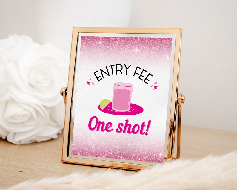 Hot Pink Glitter Bachelorette Party Decorations Entry Fee One - Etsy