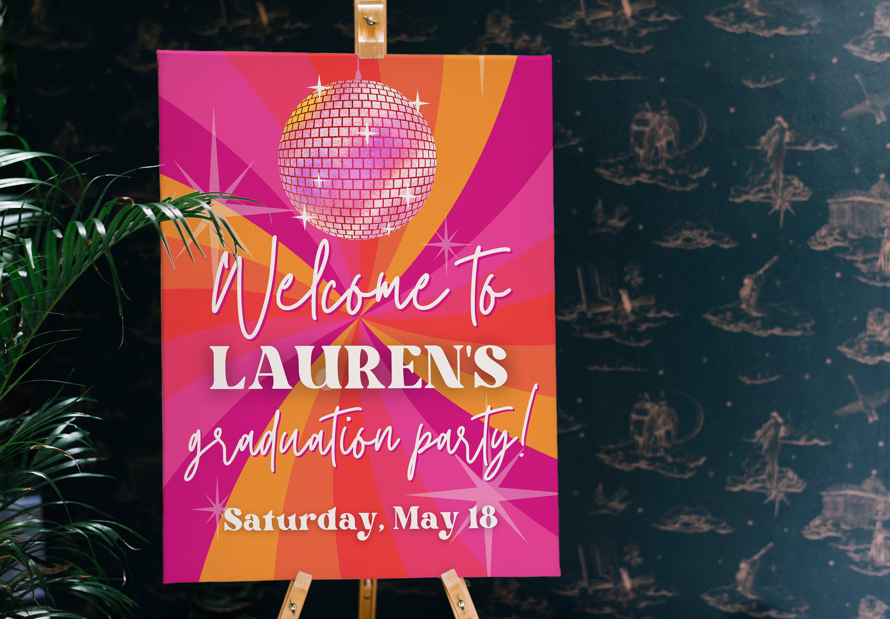 Disco Graduation Party Welcome Sign Template for Retro & Groovy 70s ...