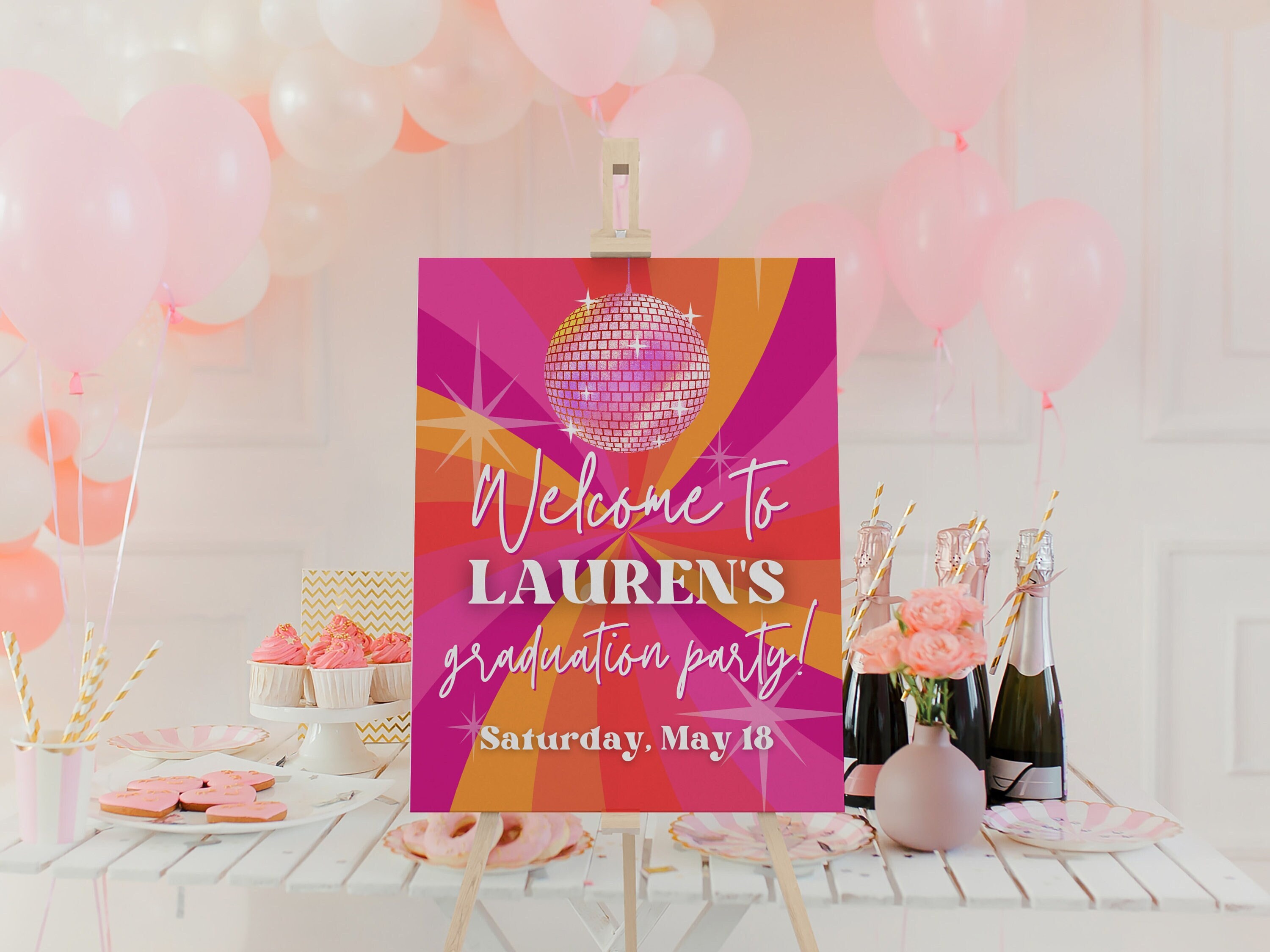 Disco Graduation Party Welcome Sign Template for Retro & - Etsy