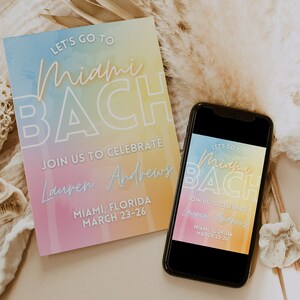 Colorful Miami Bachelorette Party Invitation With Itinerary Template ...