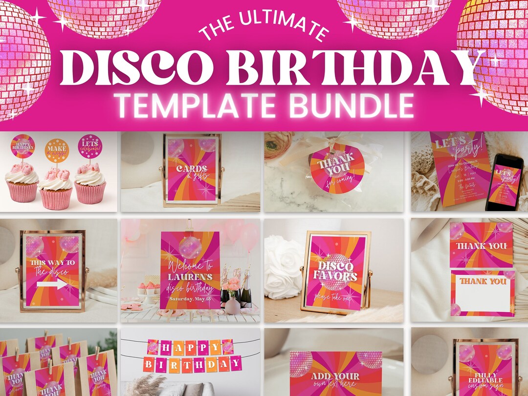 Disco Birthday Party Bundle With Editable Templates for Retro - Etsy