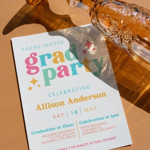 Colorful Graduation Party Invitation Template Retro Graduation Party ...