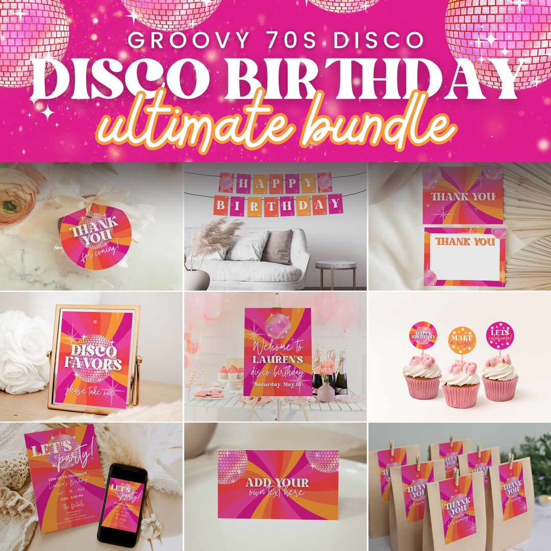 Disco Birthday Party Bundle With Editable Templates for Retro & Groovy ...