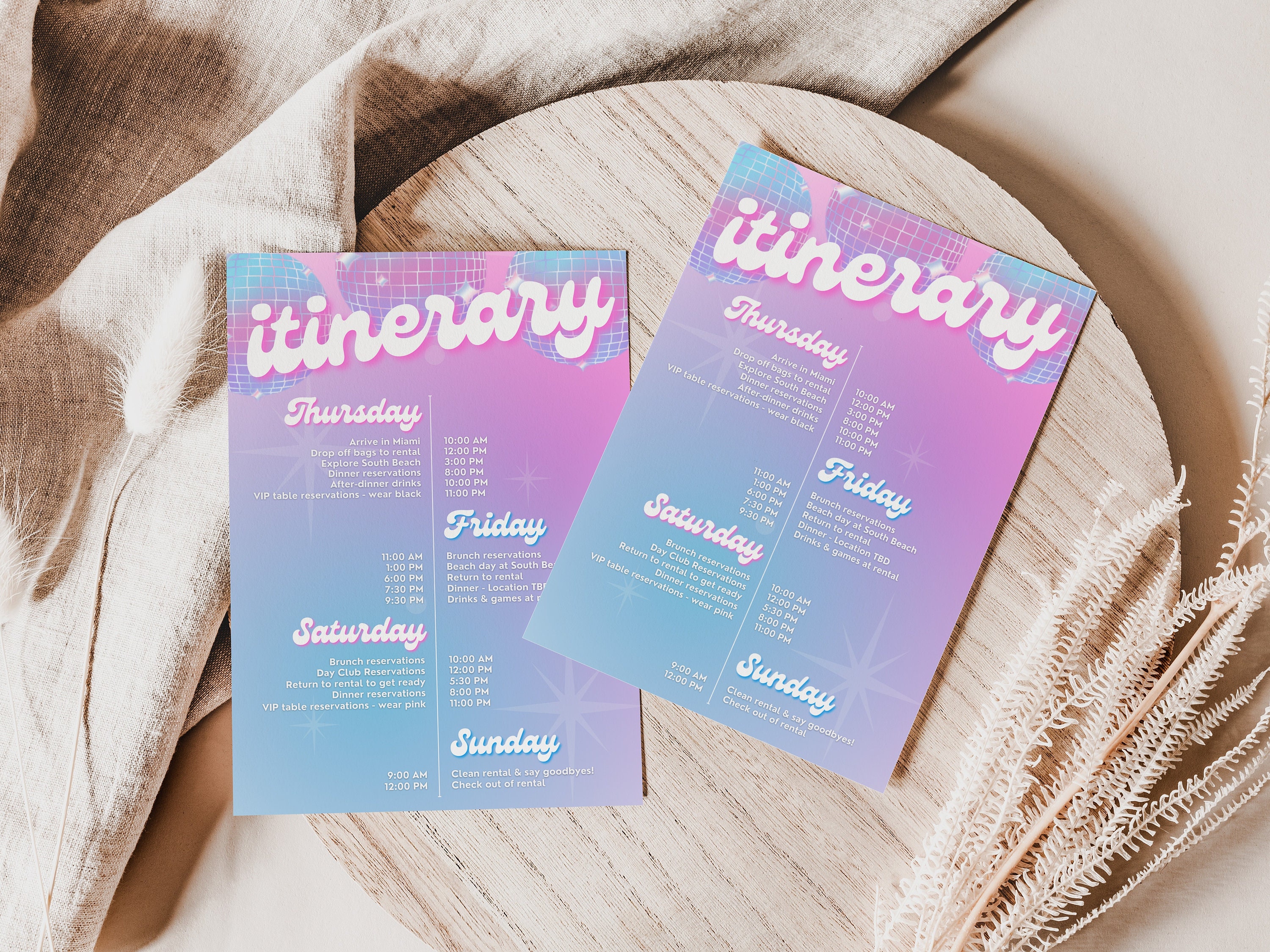Retro Last Disco Bachelorette Party Itinerary Template for Groovy 70s ...