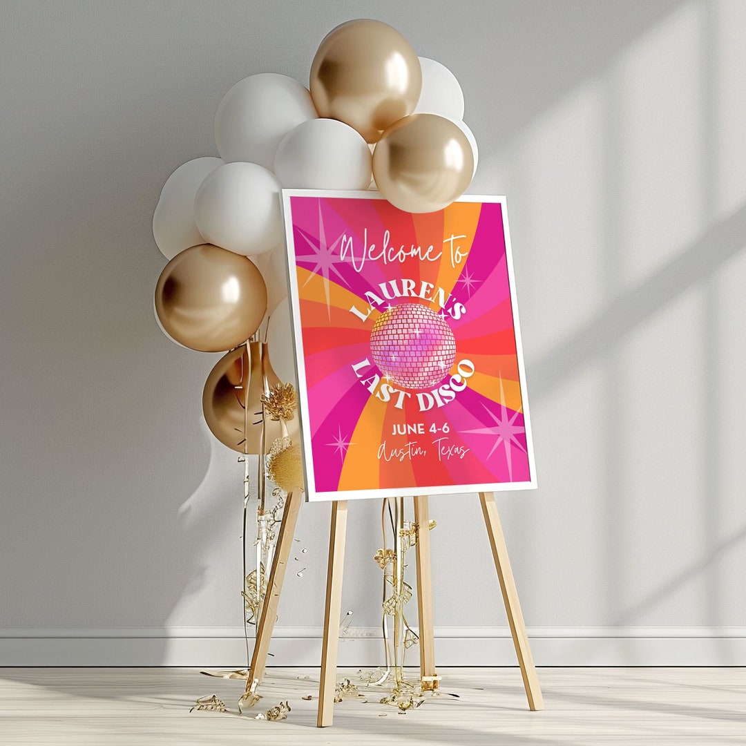 Welcome Sign Last Disco Bachelorette Decorations Disco Bach Party Decor ...