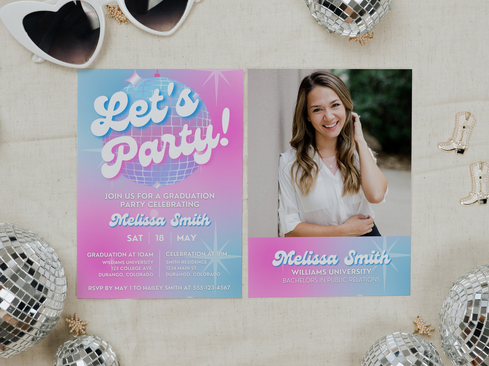 Groovy Disco Graduation Party Invitation Template for Retro 70s Grad ...