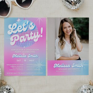Groovy Disco Graduation Party Invitation Template for Retro 70s Grad ...