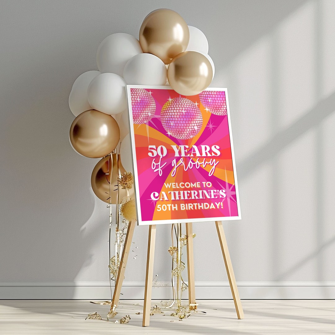 Disco 50th Birthday Disco Welcome Sign, 50th Disco Birthday Disco Party ...