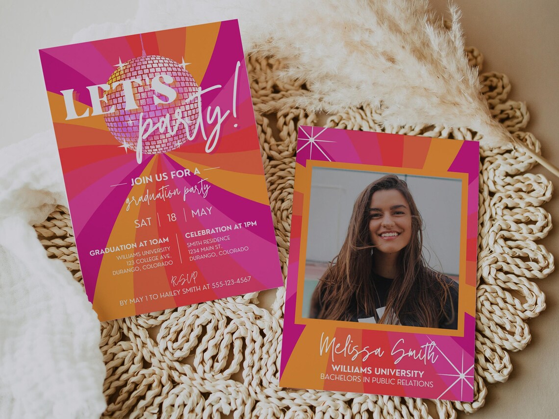 Disco Graduation Party Invitation Template for Retro & Groovy - Etsy