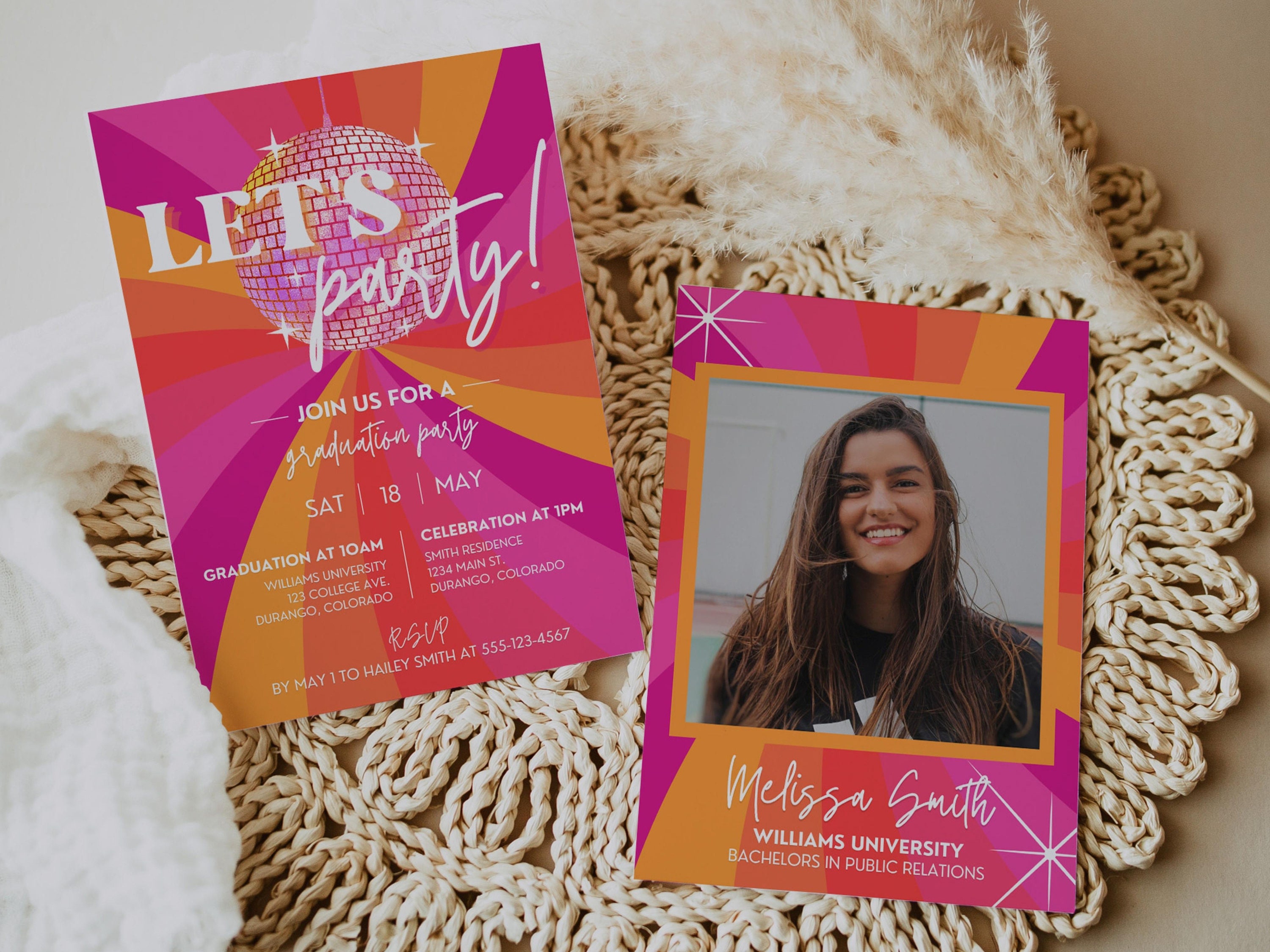 Disco Graduation Party Invitation Template for Retro & Groovy - Etsy