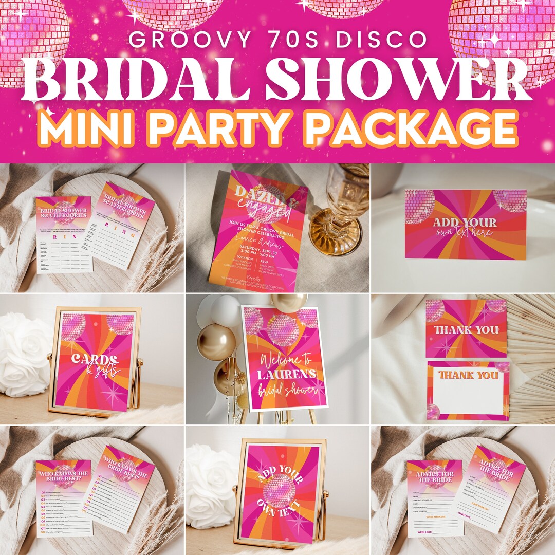 Disco Bridal Shower Disco Bundle, Last Disco Shower, Pink Orange 70s ...