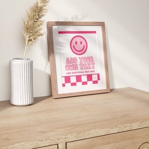 Custom Sign for Preppy Pink Smile Face Birthday Decorations, Retro ...
