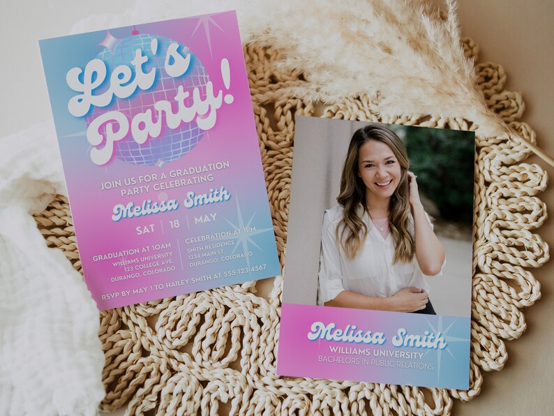 Groovy Disco Graduation Party Invitation Template for Retro - Etsy