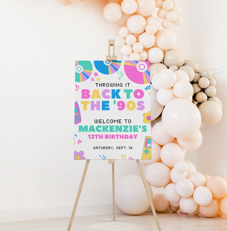 90s Welcome Sign for 90s Birthday Decorations, 90s Retro Birthday Party ...