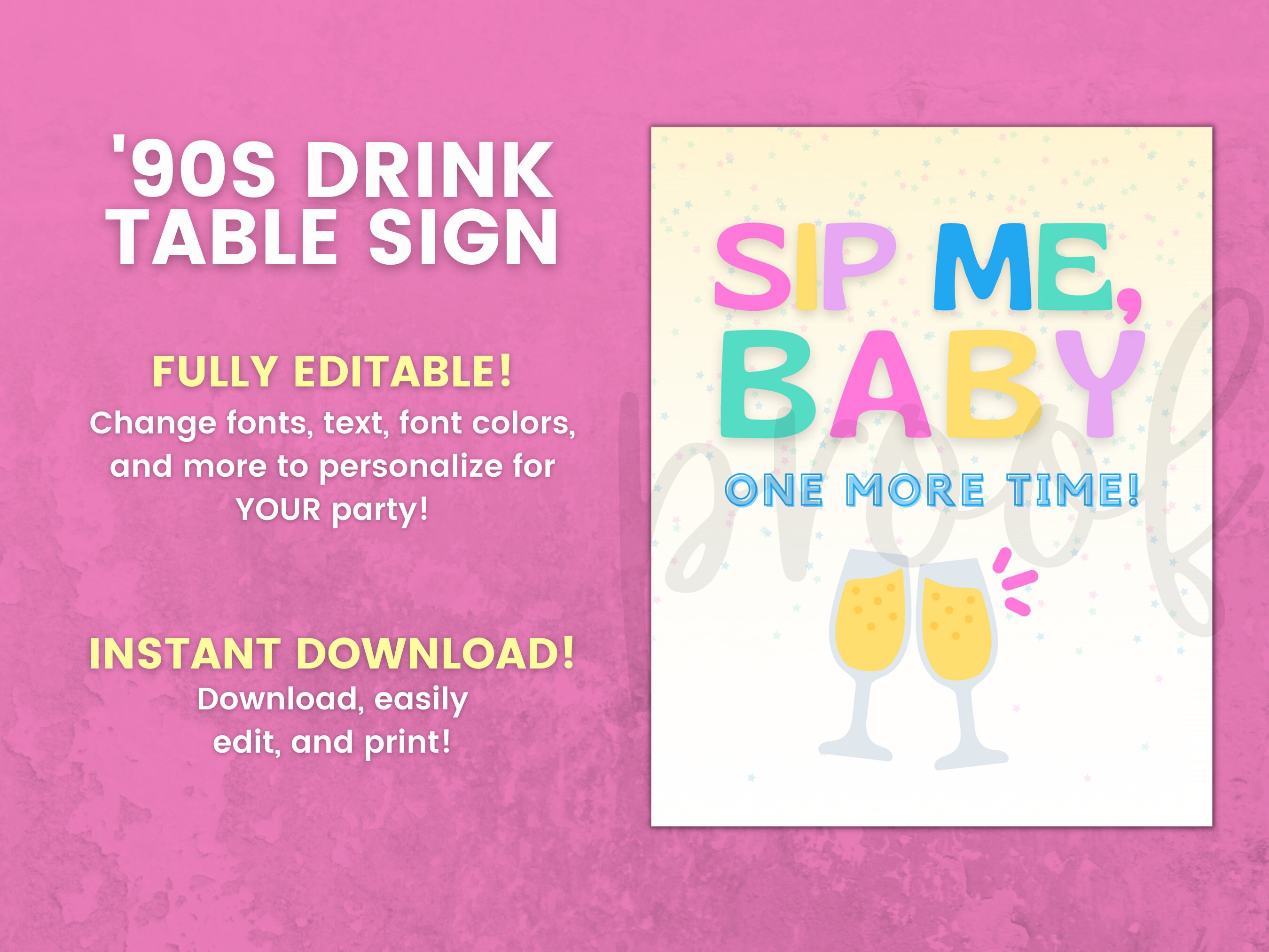 90s Party Drink Table Sign Printable Retro Party Sign 90s | Etsy