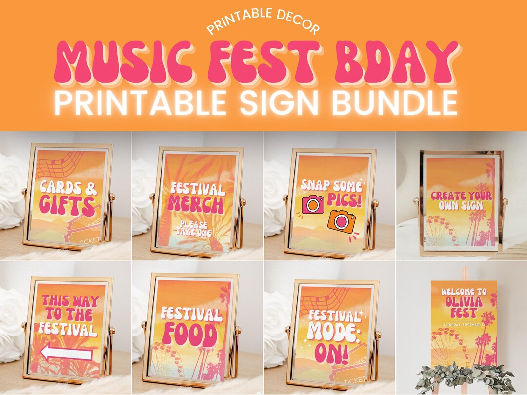 Music Festival Birthday Party Sign Bundle With Retro Printable - Etsy