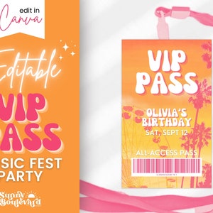 Music Festival Girls Birthday Party VIP Pass Template for - Etsy