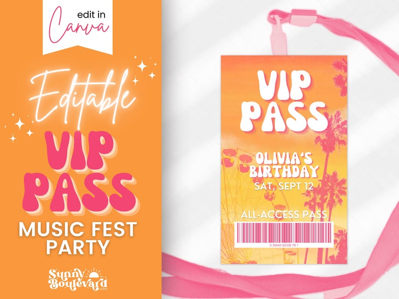 Music Festival Girls Birthday Party VIP Pass Template for - Etsy