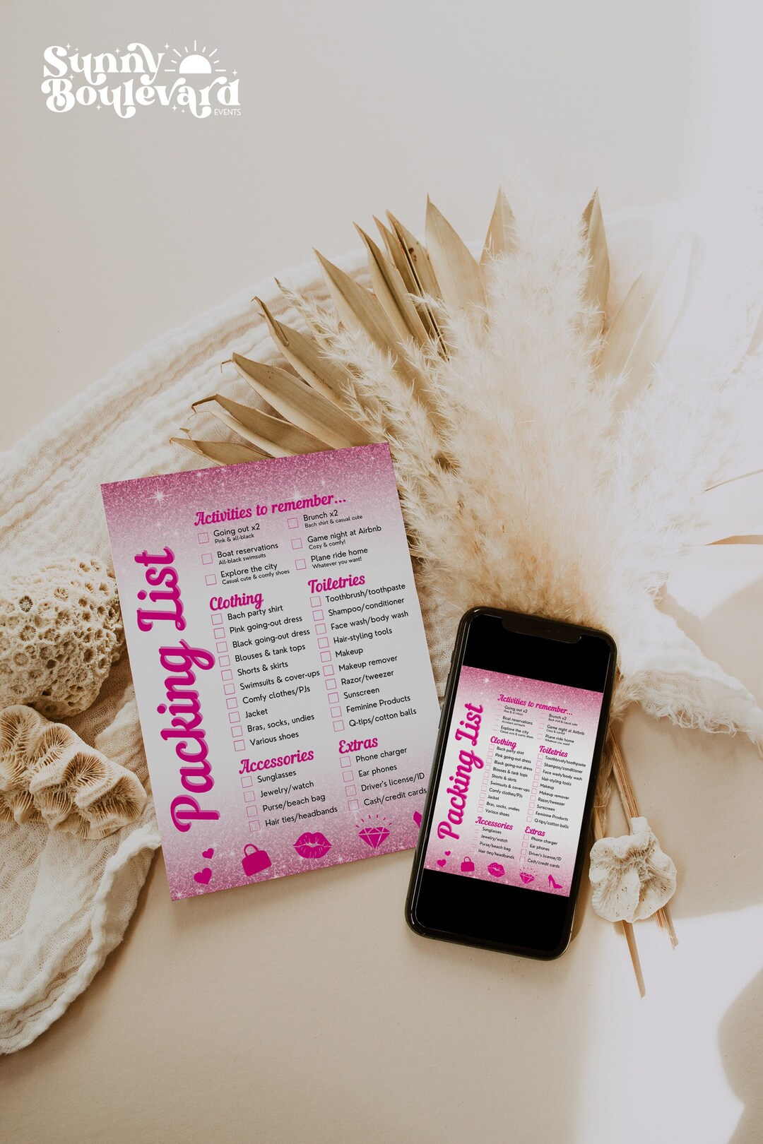 Hot Pink Glitter Bachelorette Party Packing List Canva - Etsy