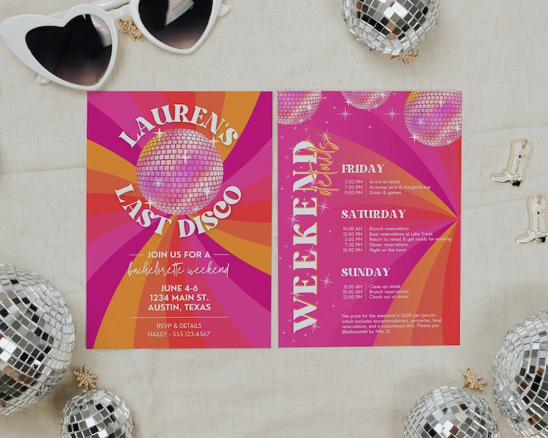 Last Disco Bachelorette Party Invitation With Itinerary - Etsy
