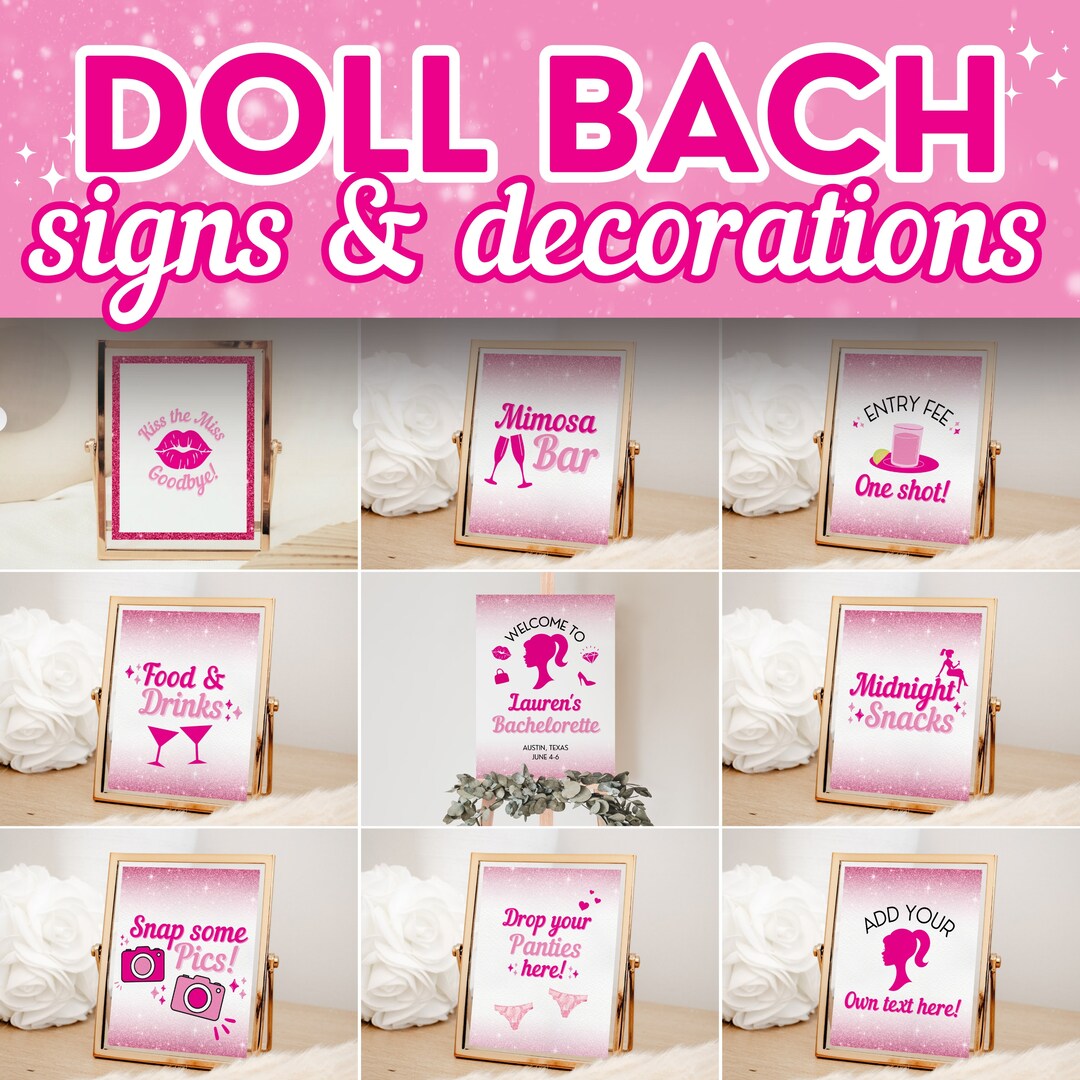 Doll Theme Bachelorette Party Bundle of Printable Signs & Hot Pink ...
